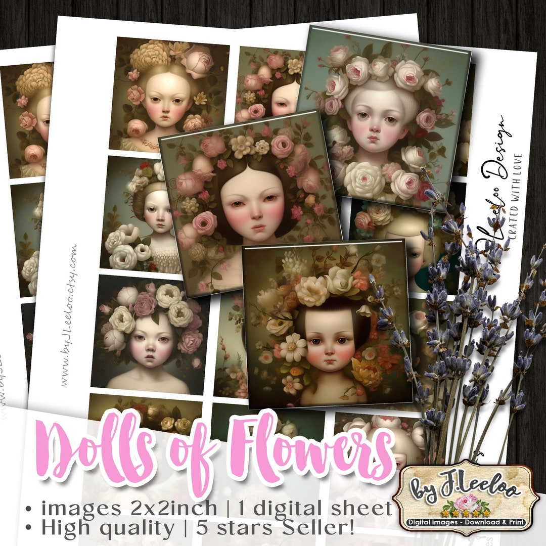 DOLLS of FLOWERS Square Strange Pendants | Printable Digital Images ...