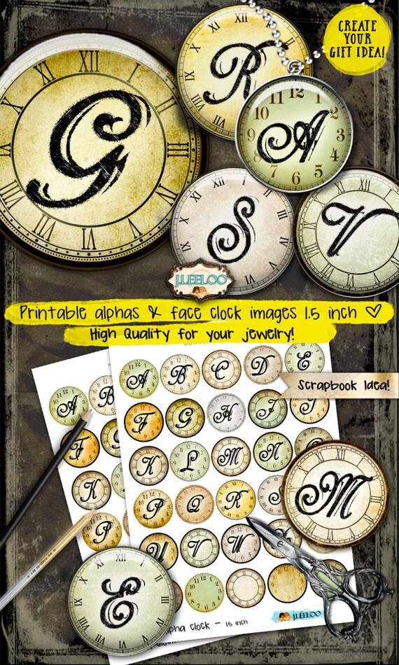 ALPHA CLOCK 1.5 Inch Circle Digital Collage Sheet Clock Face - Etsy