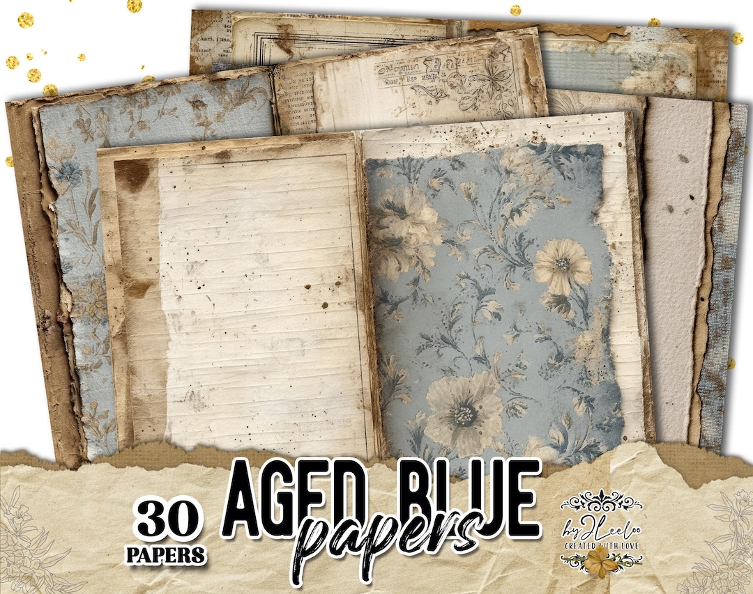 AGED BLUE PAPERS – Vintage Blue Junk Journal Pages, Worn Paper Textures ...