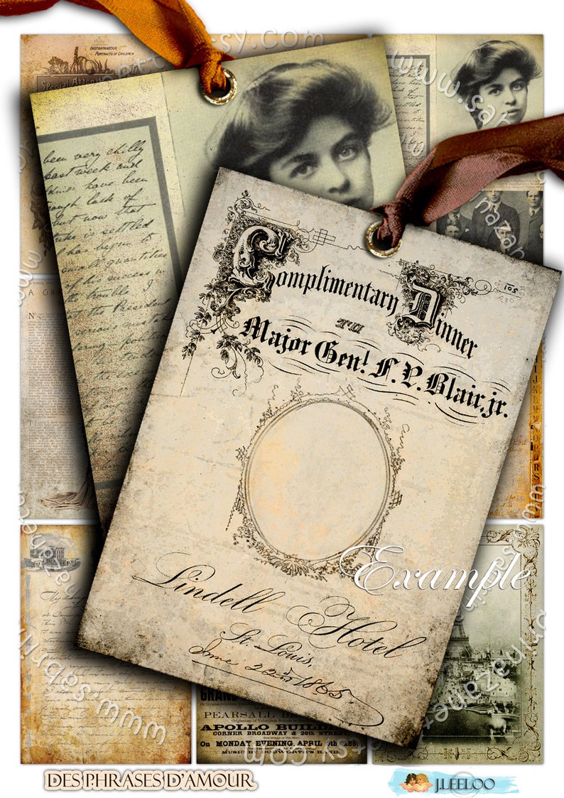 DES PHRASES D'AMOUR Digital Collage Sheet Printable Vintage Romantic ...