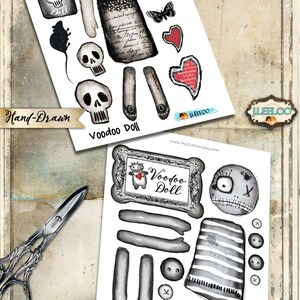 VOODOO PAPER DOLLS Altered Art Hand-drawn Gothic Scary Digital Collage ...