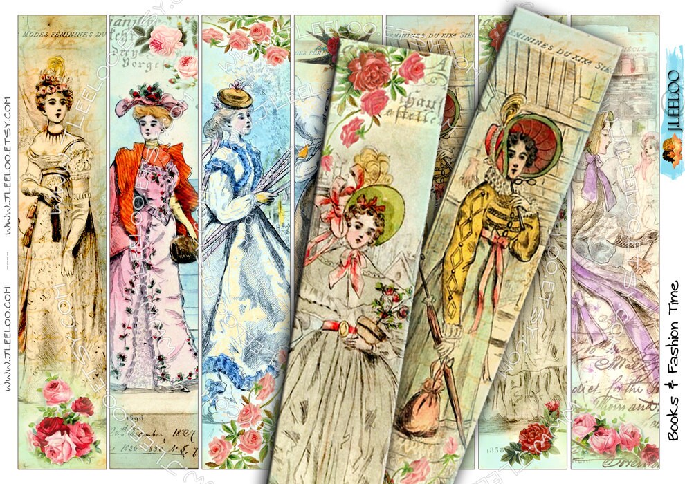 BOOK and FASHION TIME Printable Bookmarks 7.9x1.6 Inch Digital - Etsy
