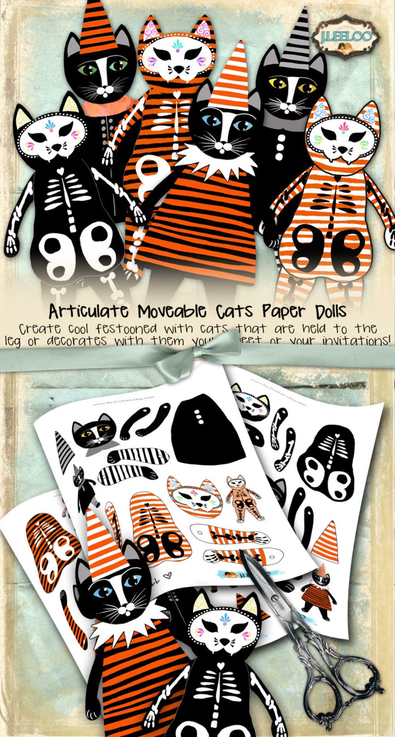 CAT PAPER DOLL Digital Altered Art Digital Collage Sheet Halloween ...