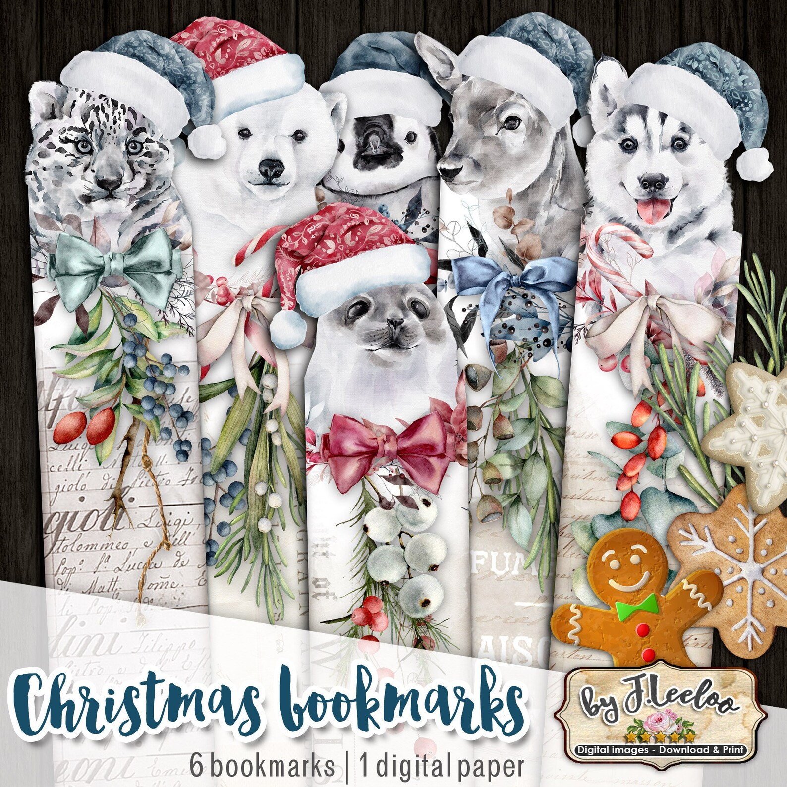 CHRISTMAS BOOKMARK Printable Baby Animals Images Instant Download ...