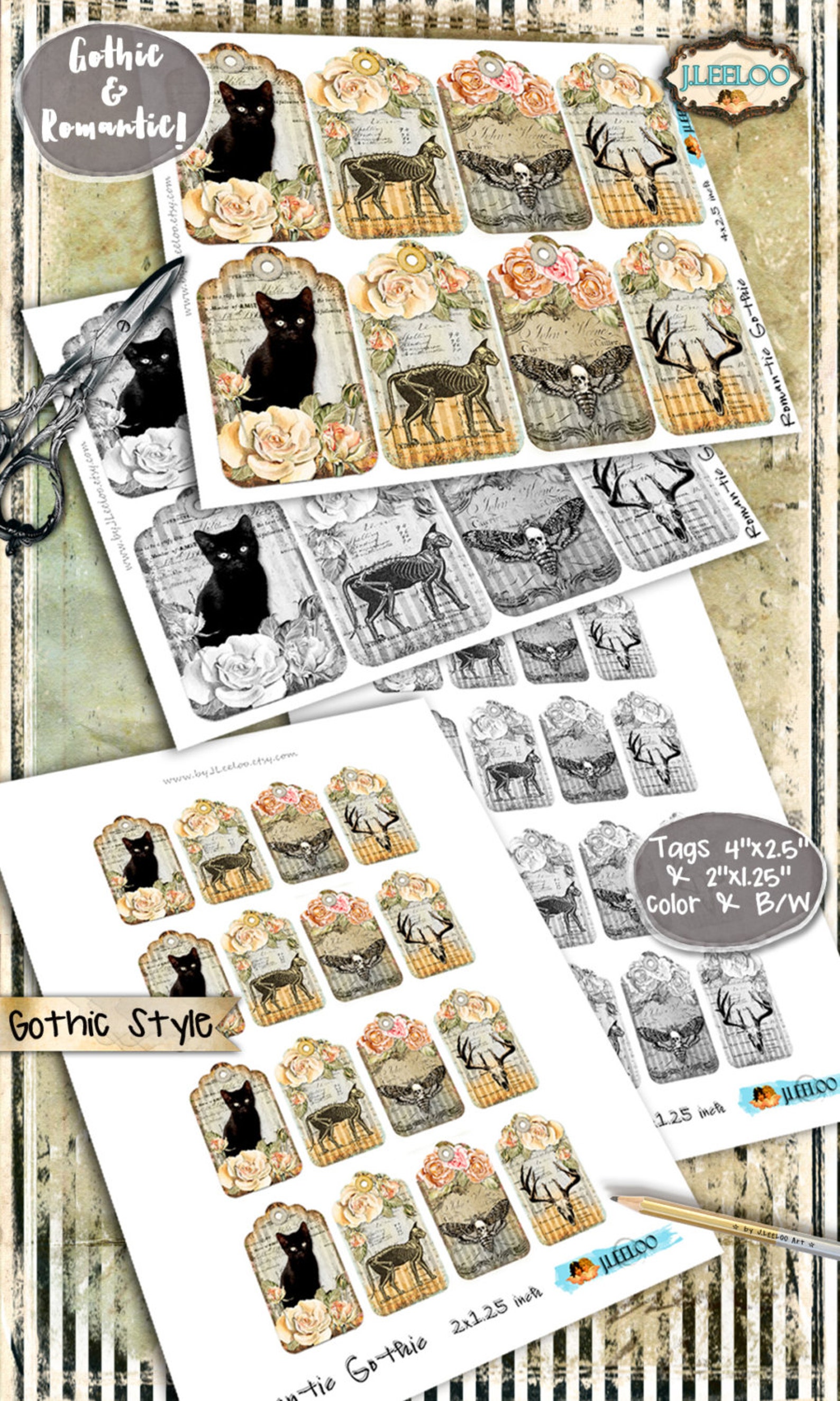 ROMANTIC GOTHIC Tag Gift Halloween Craft Art Instant Download Printable ...