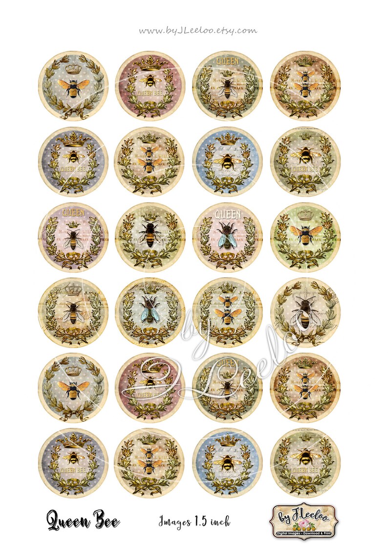 QUEEN BEE Printable Sheets 1.5 Inch Digital Images French | Etsy