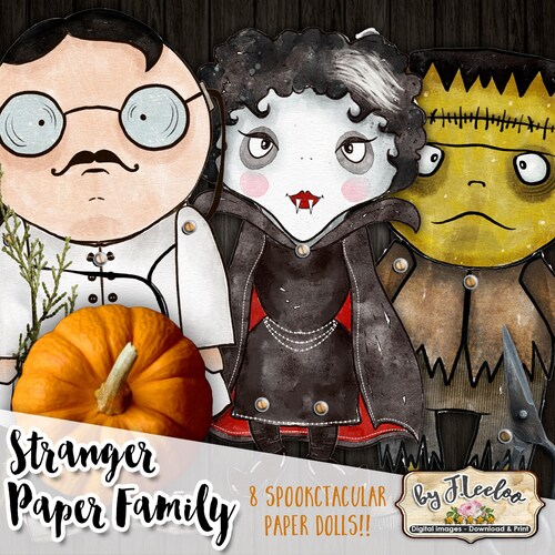 STRANGER PAPER FAMILY Halloween Paper Dolls Hand Drawn - Etsy
