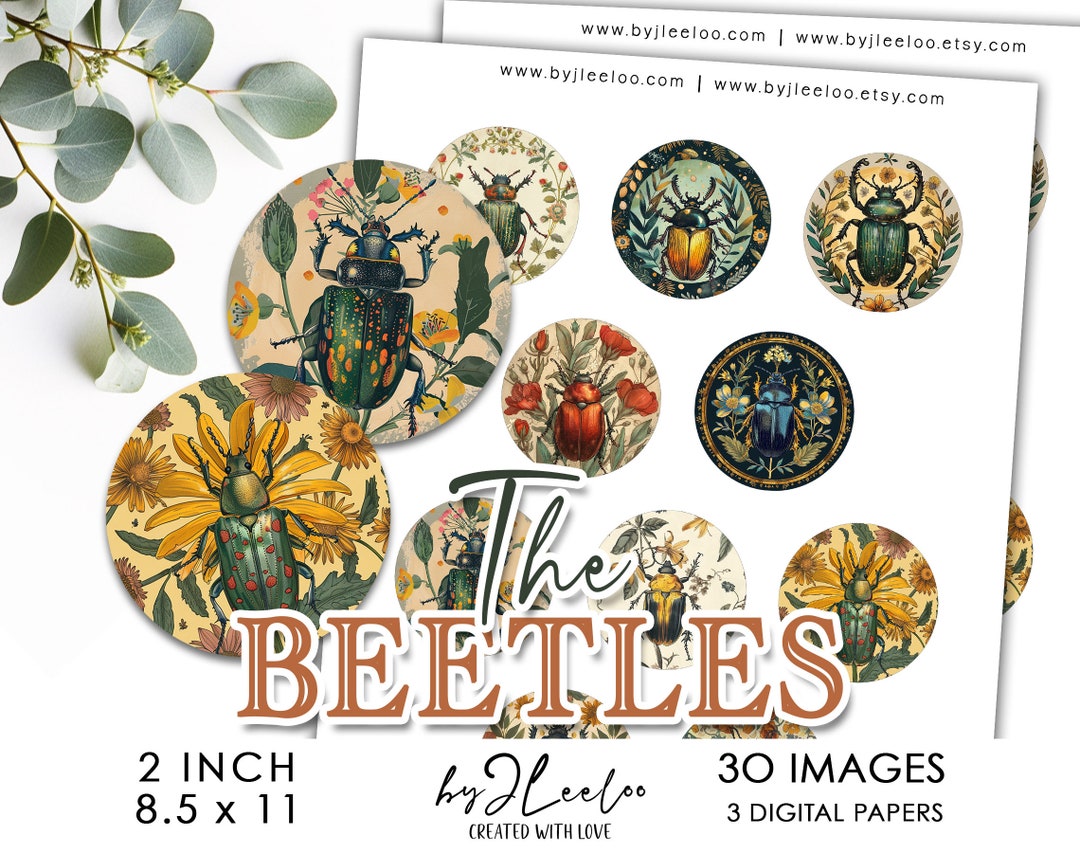 THE BEETLES 2 Inch Printable | Supplies Circle Pendant Cabochon Charm ...
