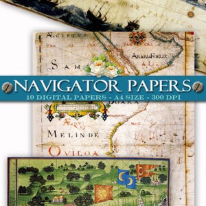 NAVIGATOR PAPERS 10 Large Digital Collage Sheets Vintage Cards Maps for ...