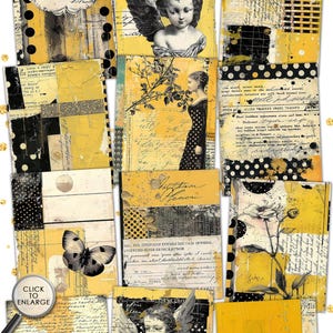 INKY WHIMSY 24 Background 3 Sizes | Yellow Junk Journal Collage Pages ...