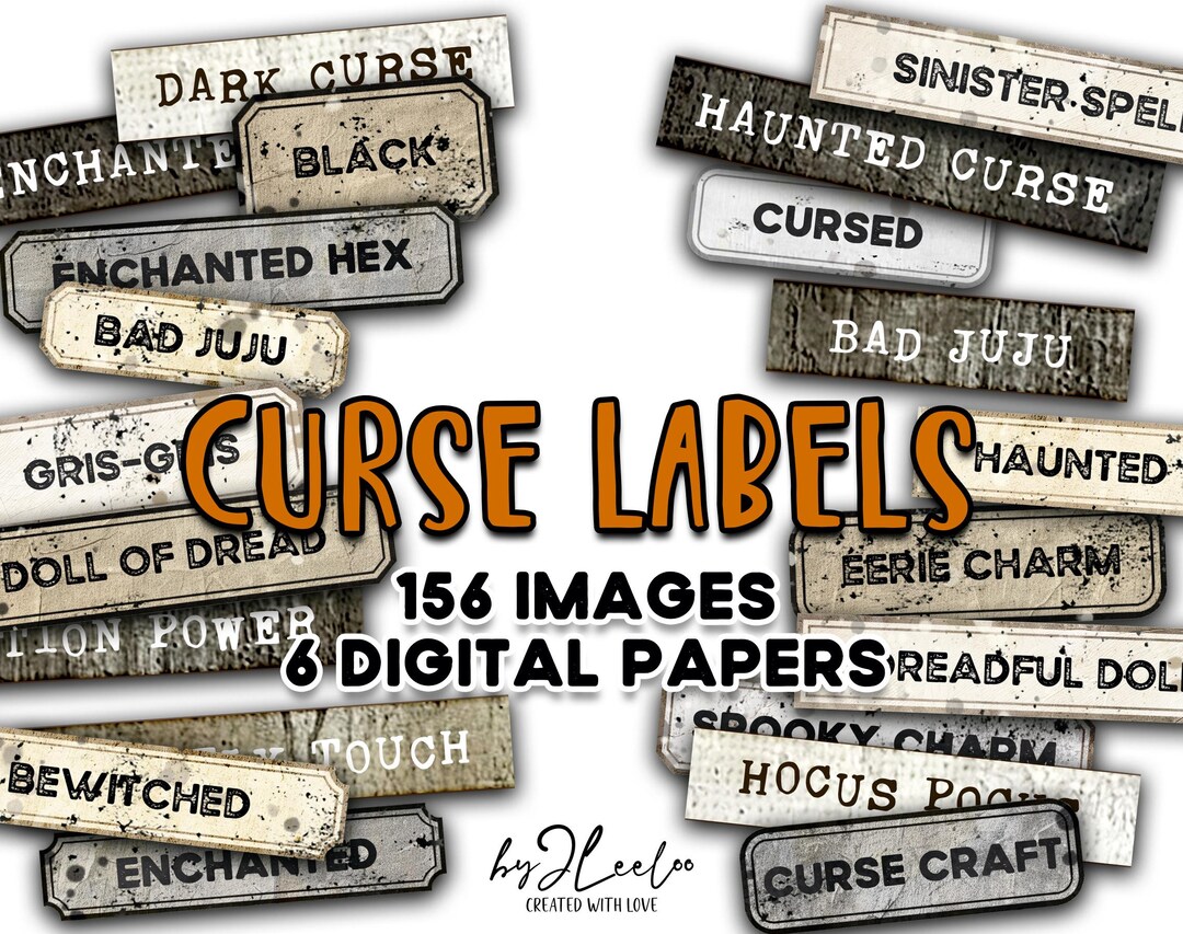 CURSE LABELS Printable Scary Halloween | Word Labels Voodoo Spooky Junk ...