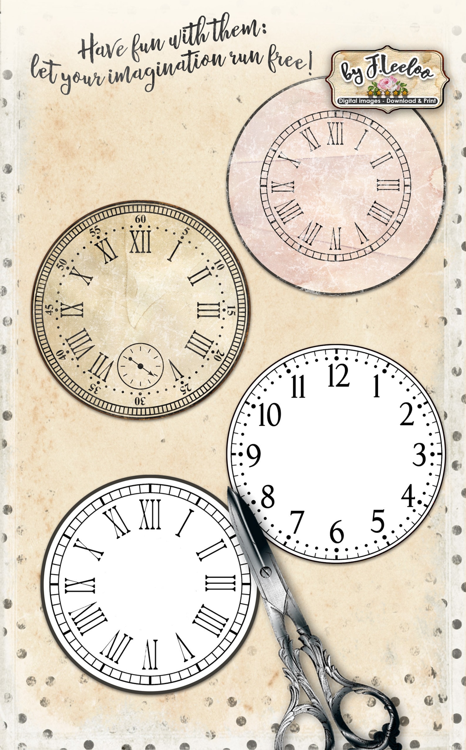 FACE CLOCK 8 Inch Circle Printable Vintage Jpeg Clipart - Etsy