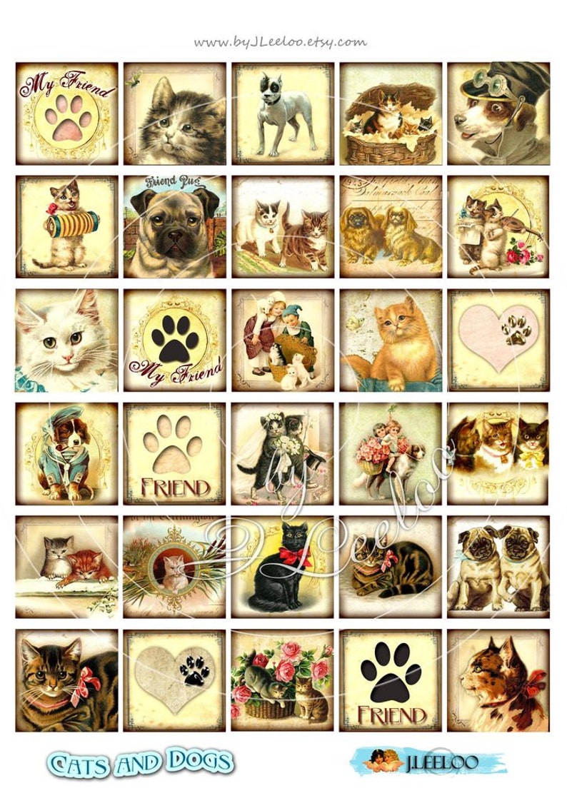 Digital Collage CATS AND DOG 1.5x1.5 Square Animal Lovers for | Etsy