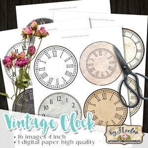 VINTAGE CLOCK 4 Inch Circle Printable Vintage Jpeg Face Clock Clipart ...