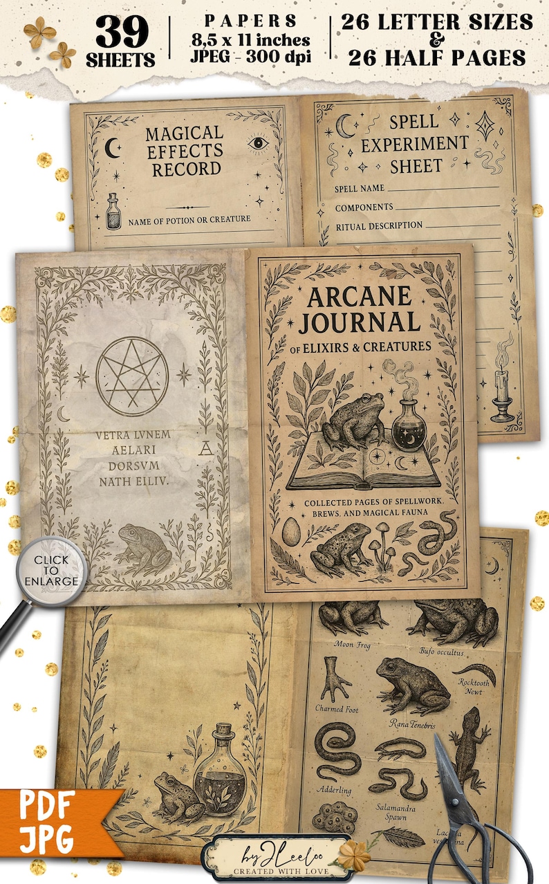 GRIMOIRE JOURNAL • 26 Printable Spellbook Witchcraft Junk Journal Kit ...