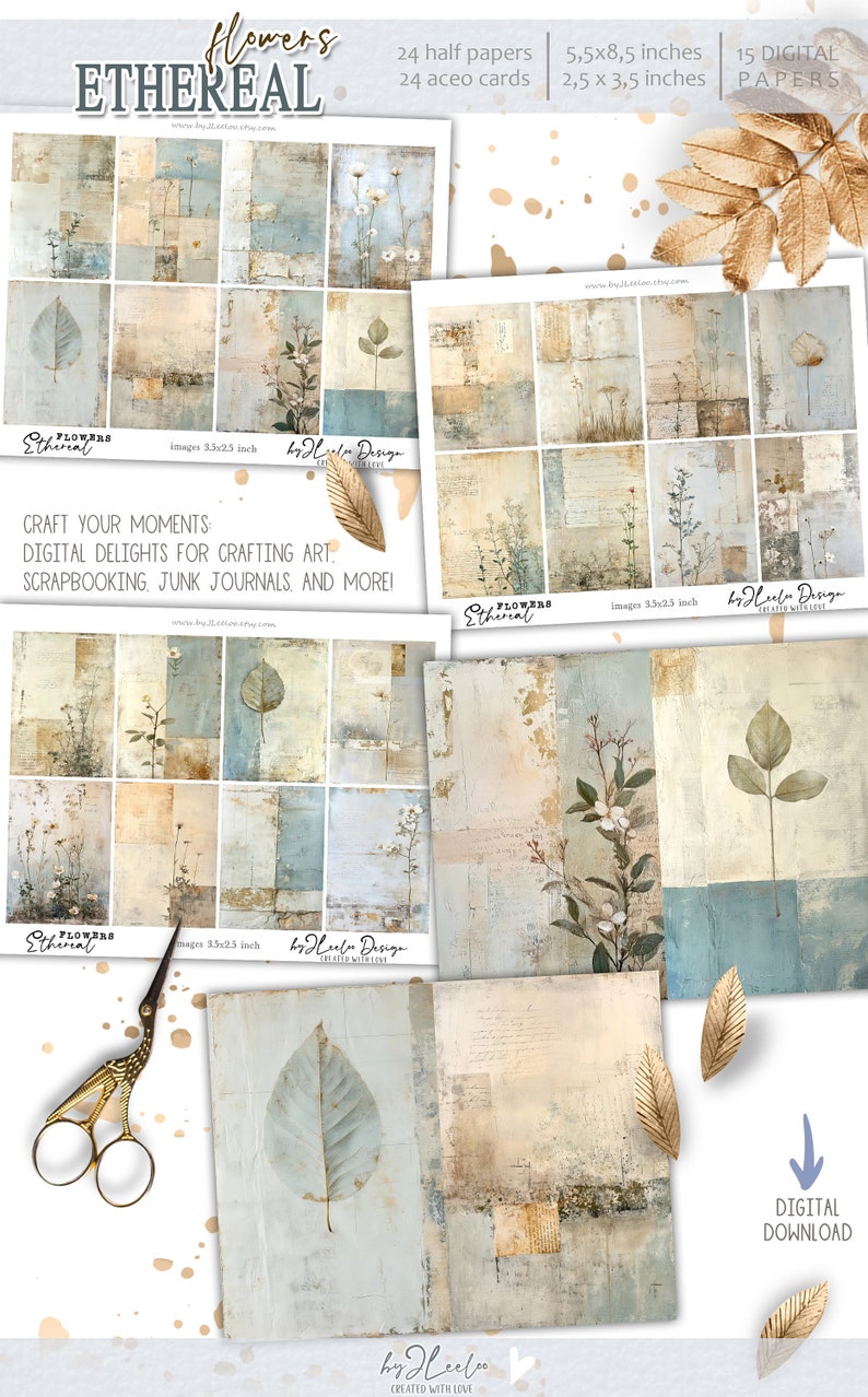ETHEREAL FLOWERS Half Pages Printable | Botanical Junk Journal Mixed ...