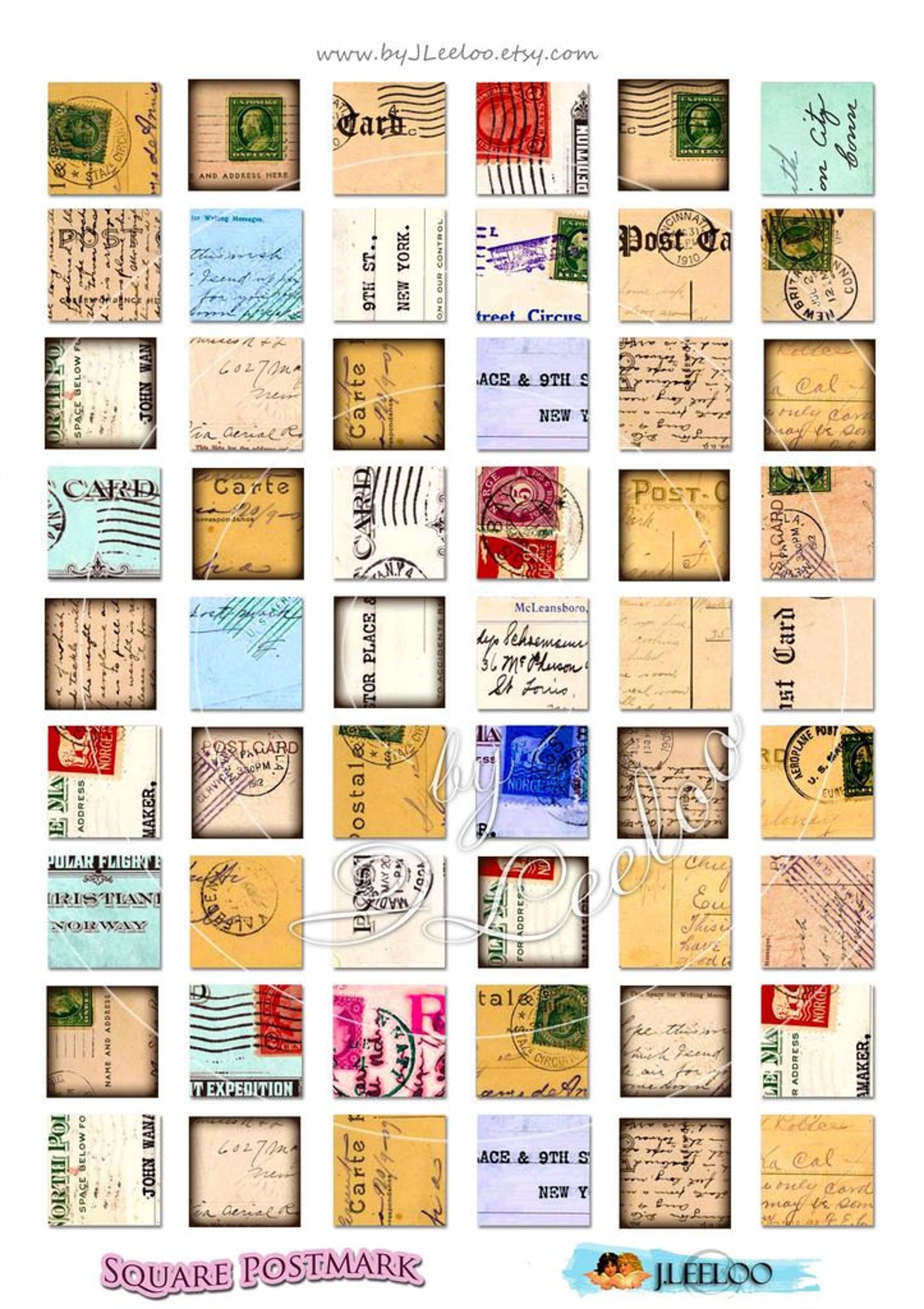 Digital Printable SQUARE POSTMARK 1x1 Inch Square Handwriting - Etsy