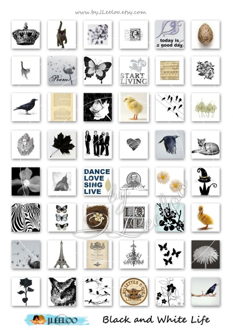 Digital Collage Sheet BLACK and WHITE LIFE 1x1 Square for - Etsy