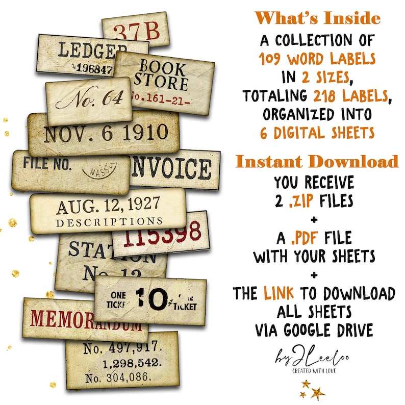 VINTAGE ARCHIVE CUTS Text Label Printable Word | Old Ledger Vintage ...