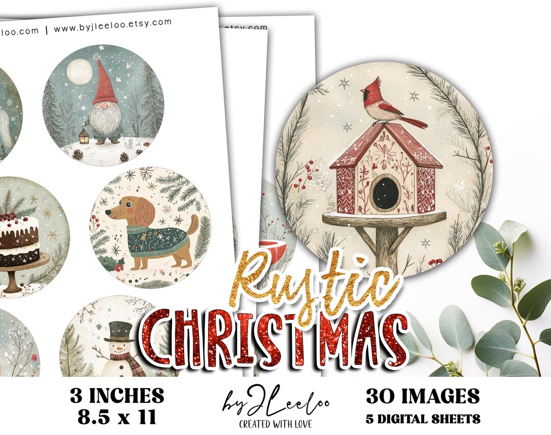 RUSTIC CHRISTMAS 3 Inch Printable Illustration | for Pendant Decor ...