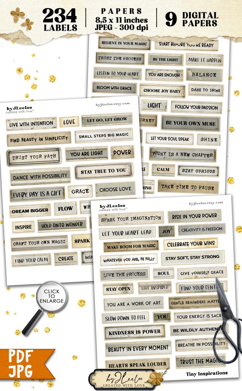 TINY INSPIRATIONS Word Labels Printable | Grungy Vintage Text Ephemera ...