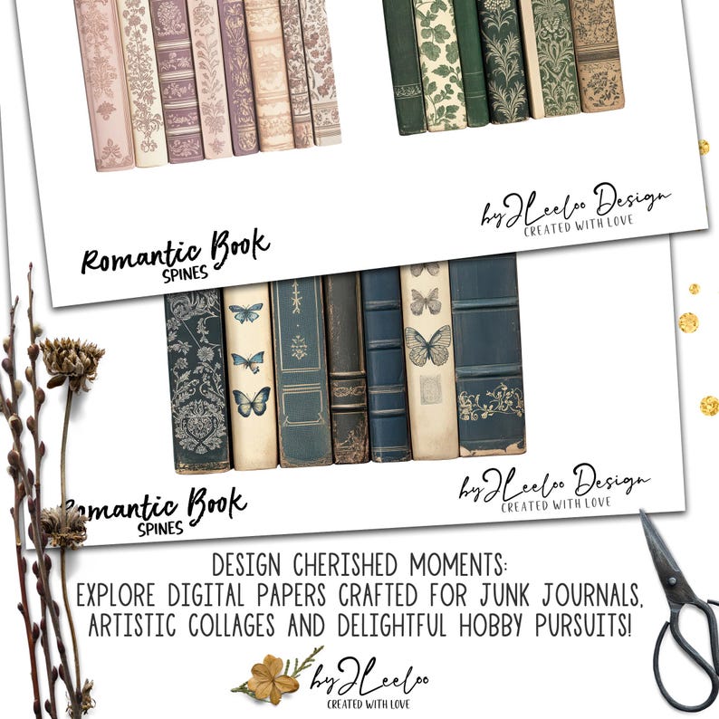 Romantic BOOK SPINES PNG Jpeg 3 Sizes | Victorian Vintage Library ...