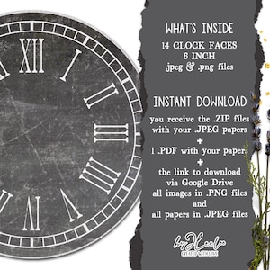 FACE CLOCK 6 Inch Circle Printable | Vintage Jpeg Clock Clipart Vintage Home Decor Diy | Paper ...