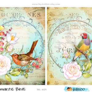 ROMANTIC BIRD Printable Card and Tags Scrapbook Ephemera Instant ...