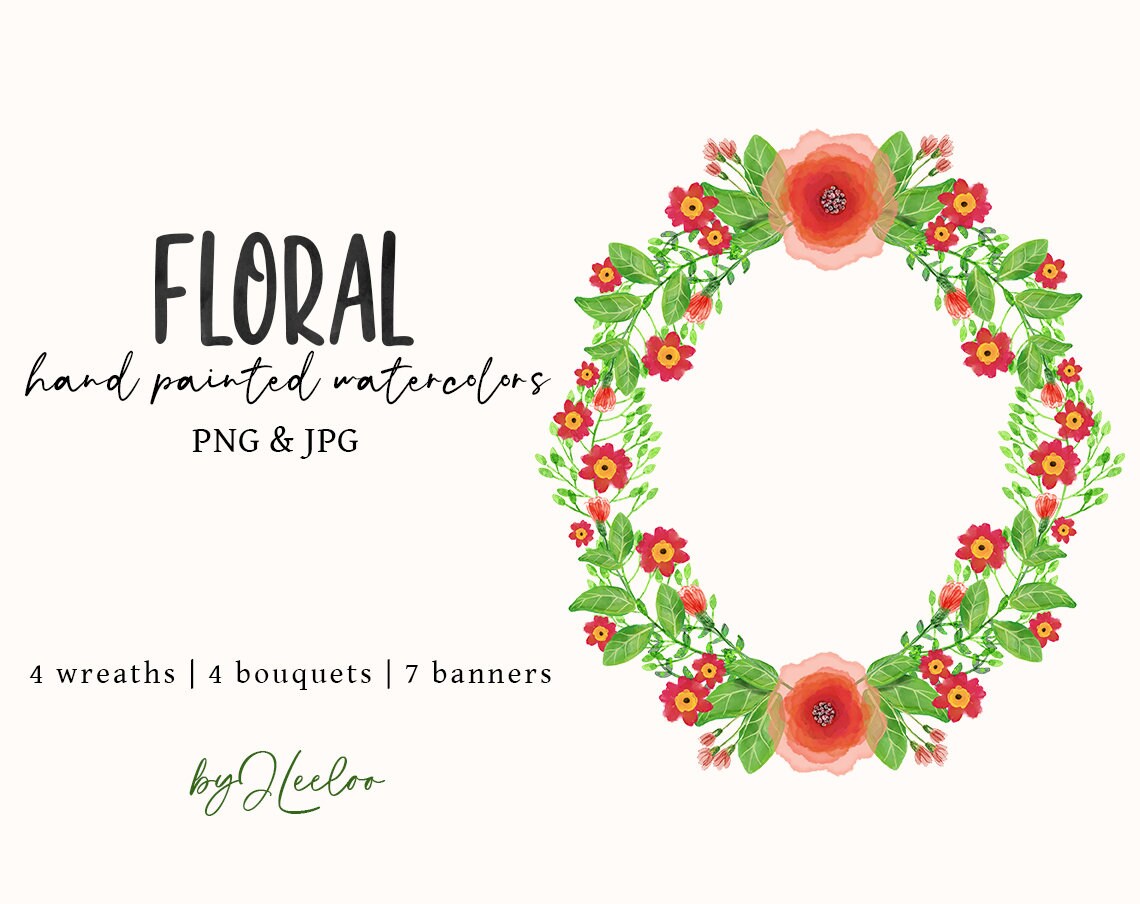 Digital Clipart WATERCOLORS Flowers Bouquets Wreaths Png Jpg - Etsy