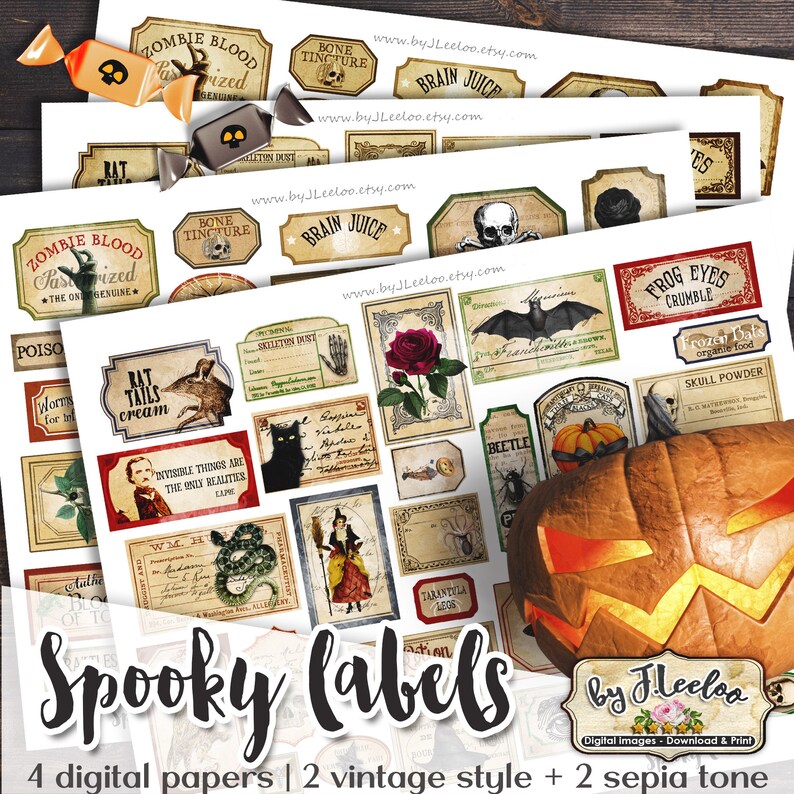 SPOOKY LABELS Vintage Kit Apothecary Witch Halloween Bottle Junk ...