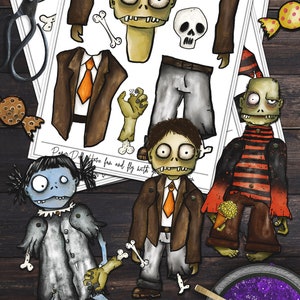 ZOMBIE DOLLS Halloween Hand Drawn Paper Doll Scary Digital Altered Art ...