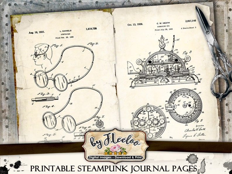 Printable JOURNAL PAGES Steampunk Papers 8.5x11 Inch Diary Junk Journal ...