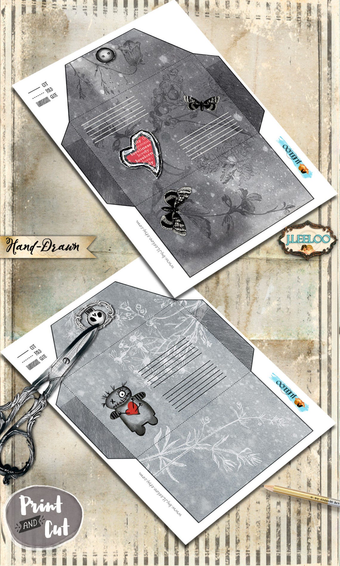 VOODOO PAPER DOLLS Altered Art Hand-drawn Gothic Scary Digital Collage ...