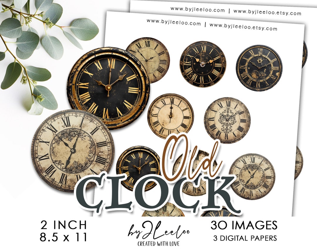OLD CLOCK 2 Inch Printable | Vintage Supplies Round Pins, Mirror ...
