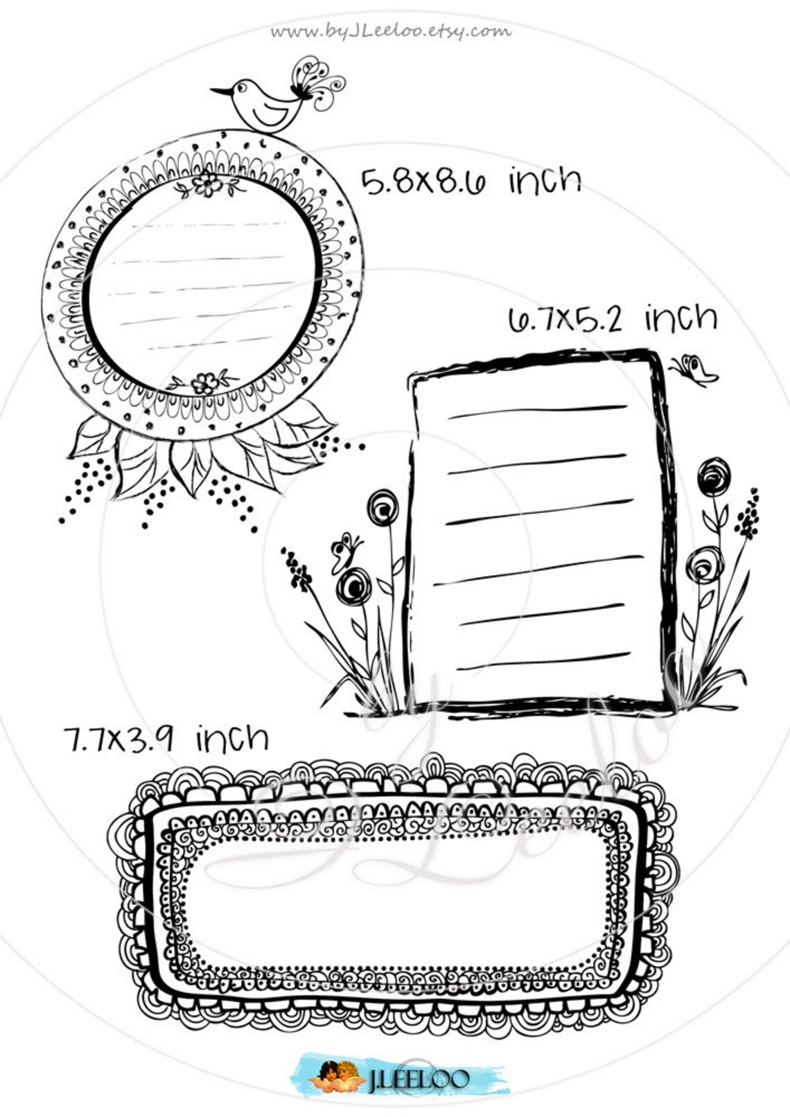 DOODLE FRAMES Digital Clip Art Printable Adorable Whimsical - Etsy