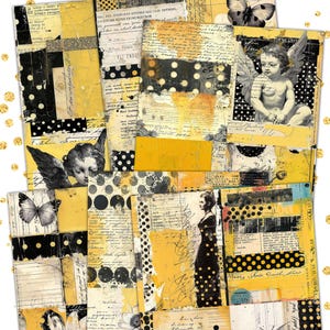 INKY WHIMSY 24 Background 3 Sizes | Yellow Junk Journal Collage Pages ...