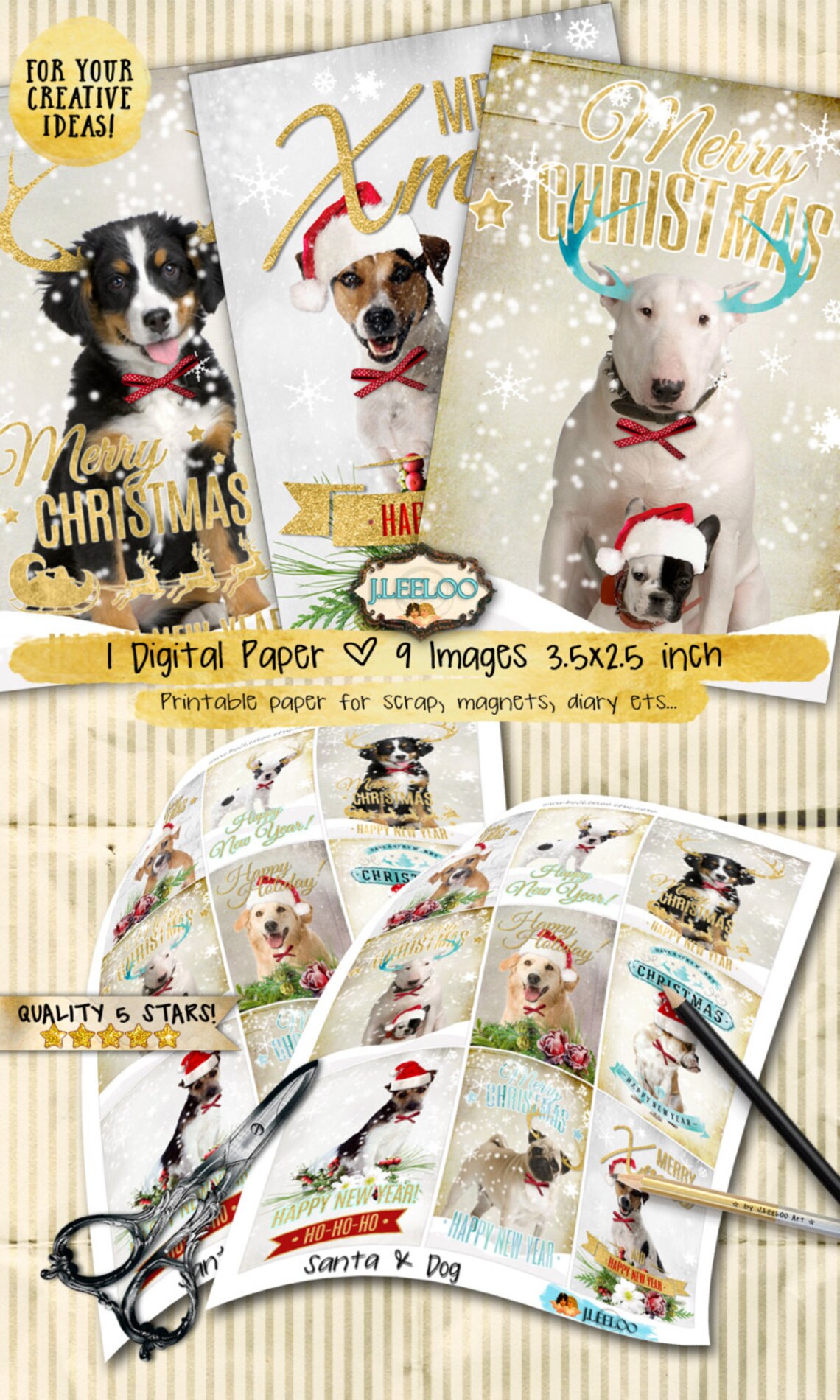 SANTA and DOG printable Digital collage sheet gift label | Etsy