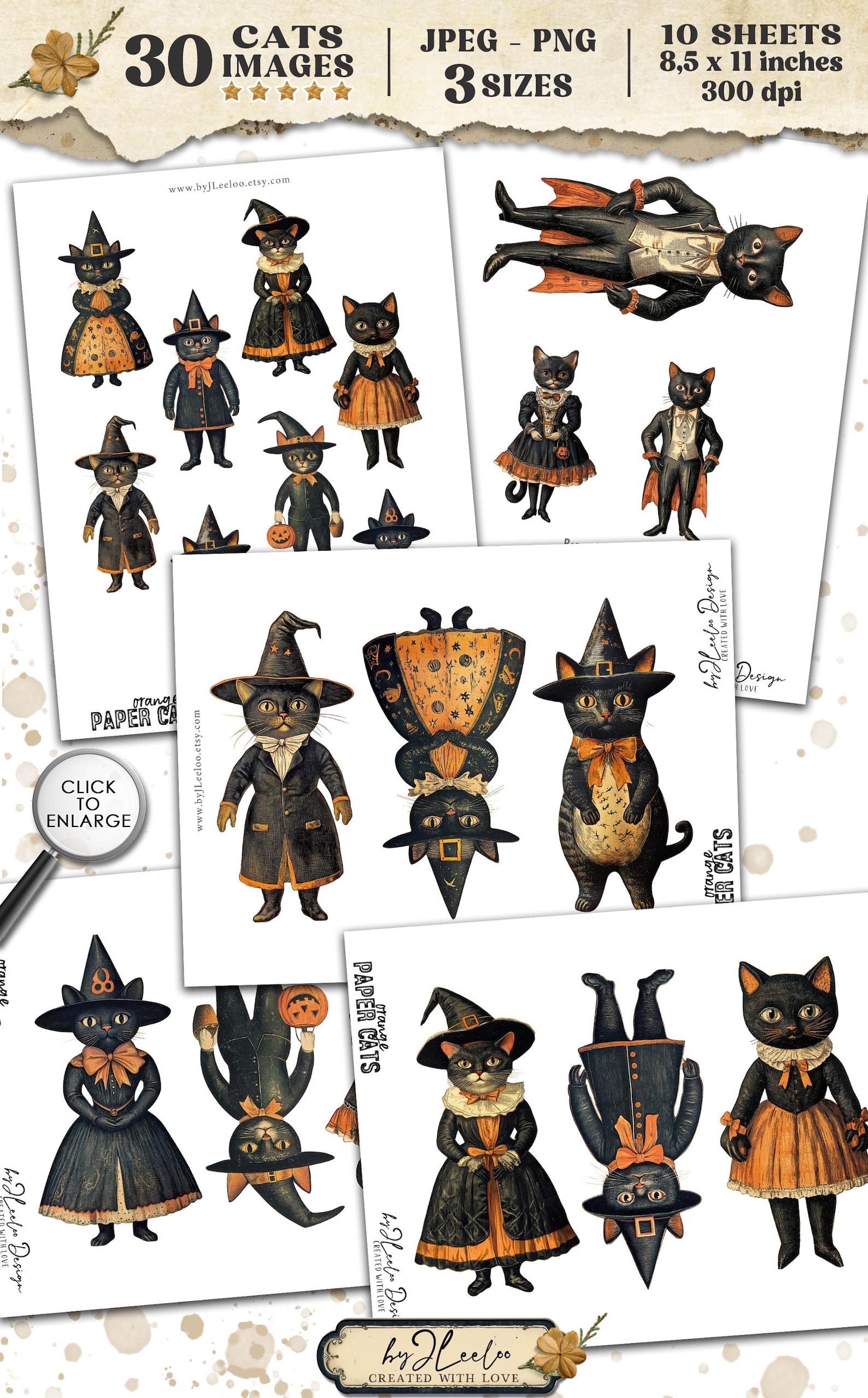 Orange PAPER DOLLS | Halloween Cat Paper Doll Printable, Vintage ...
