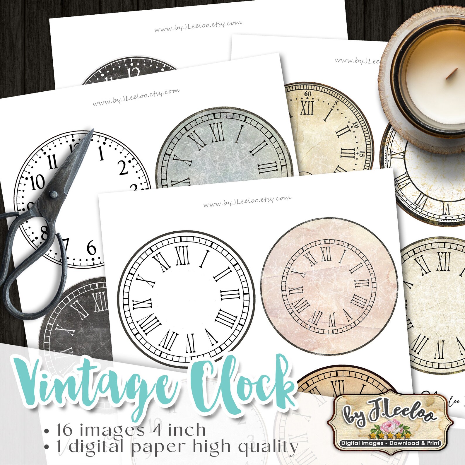 VINTAGE CLOCK 4 Inch Circle Printable Vintage Jpeg Face Clock Clipart ...