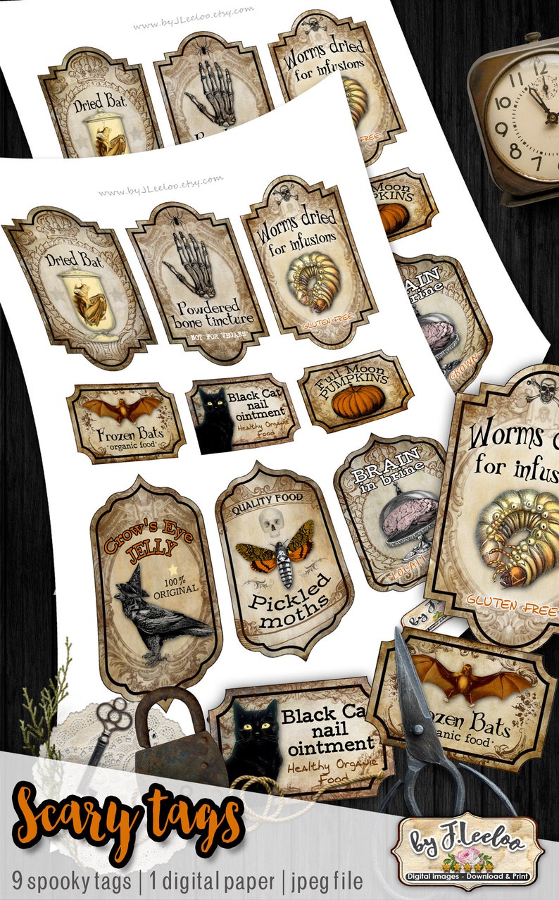 SCARY TAGS Halloween Labels Potion Apothecary Printable Bottle - Etsy