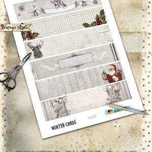 WINTER PAPER PACK Vintage Holidays Digital Collage Sheet Black White ...
