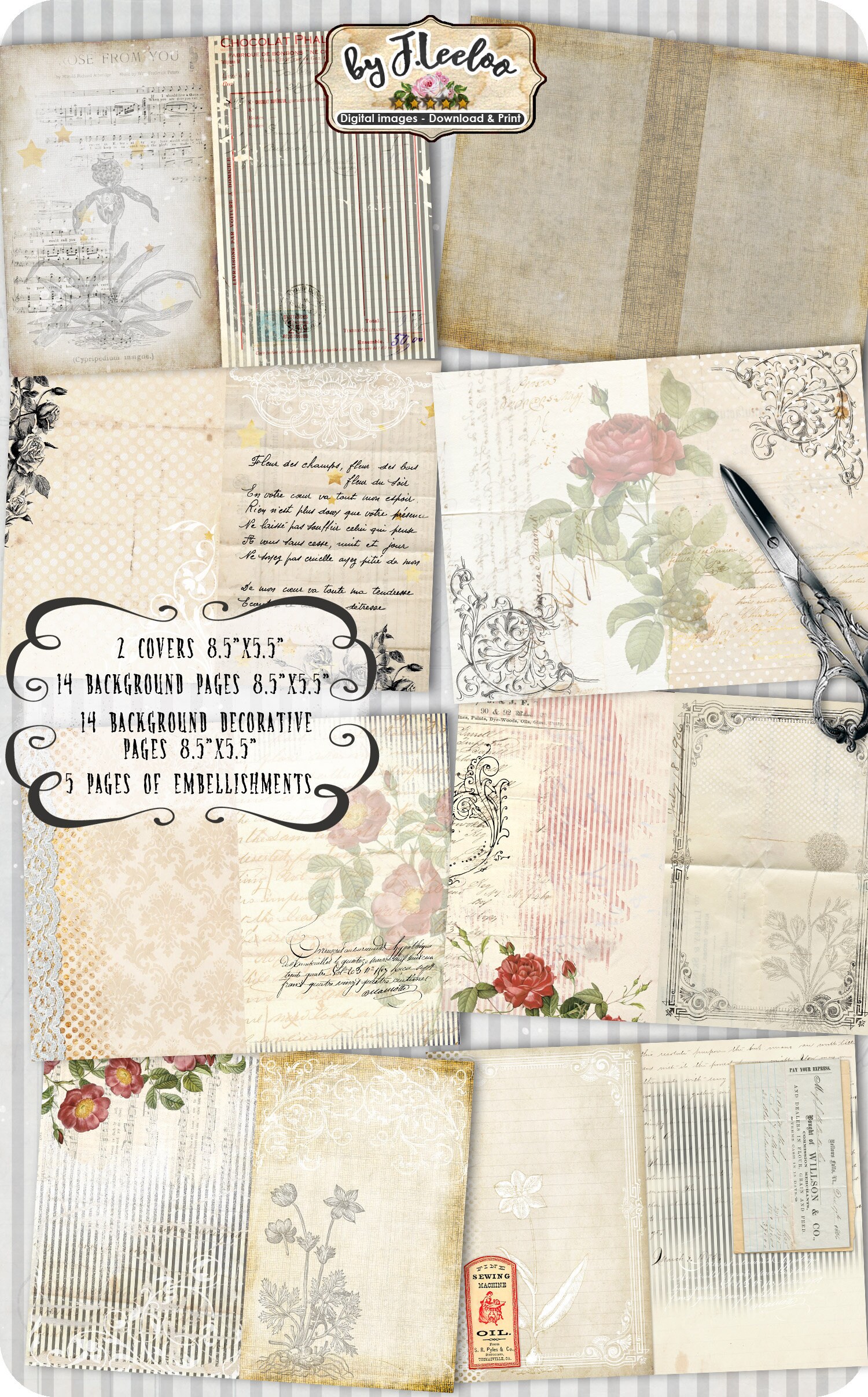 MY JOURNAL Kit Diy Vintage Shabby Chic Linen and Dot Printable - Etsy
