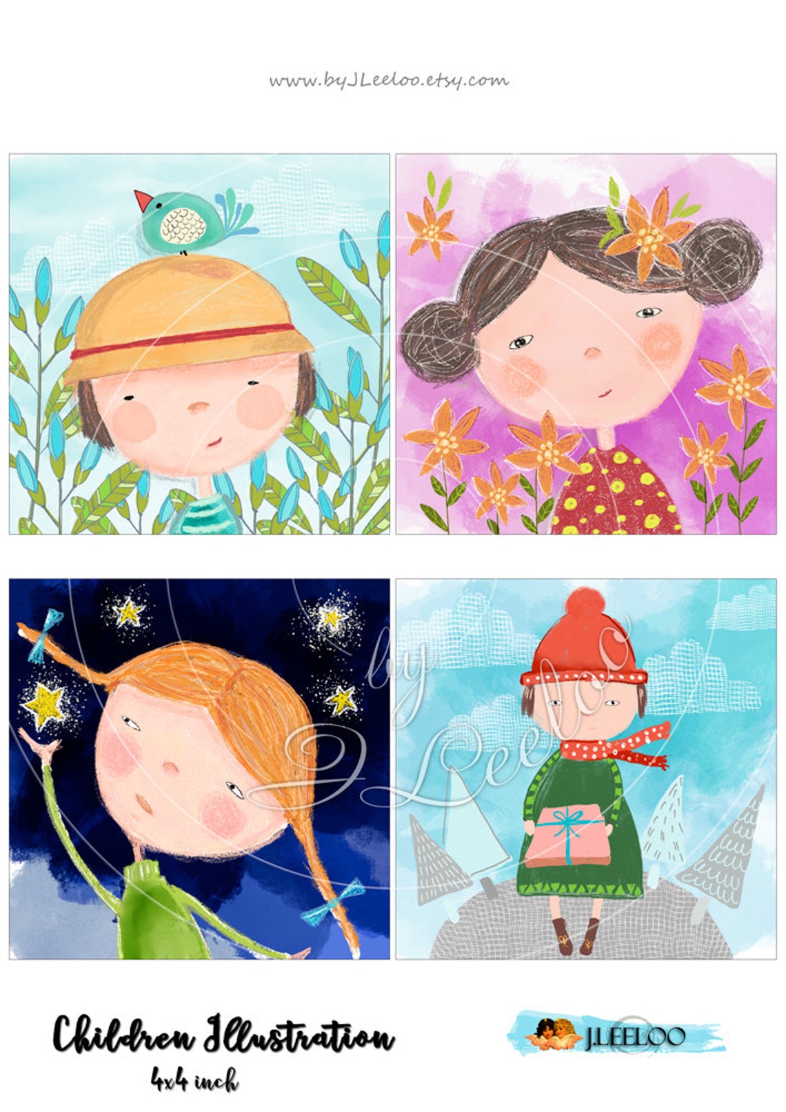 CHILDREN ILLUSTRATION 4x4 Inch Square Digital Collage Sheet - Etsy