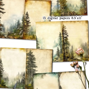 FOREST Half Pages Printable for Junk Journal | Watercolor Forest Scene ...