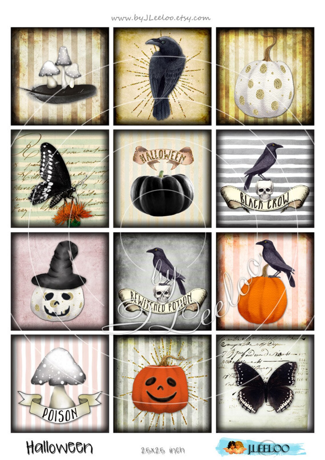 HALLOWEEN 2.5 Inch Square Printable Images for Glass or Resin - Etsy