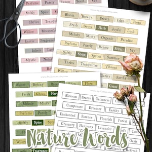 NATURE WORDS Labels Printable Positive Words | Vintage Ephemera Junk ...