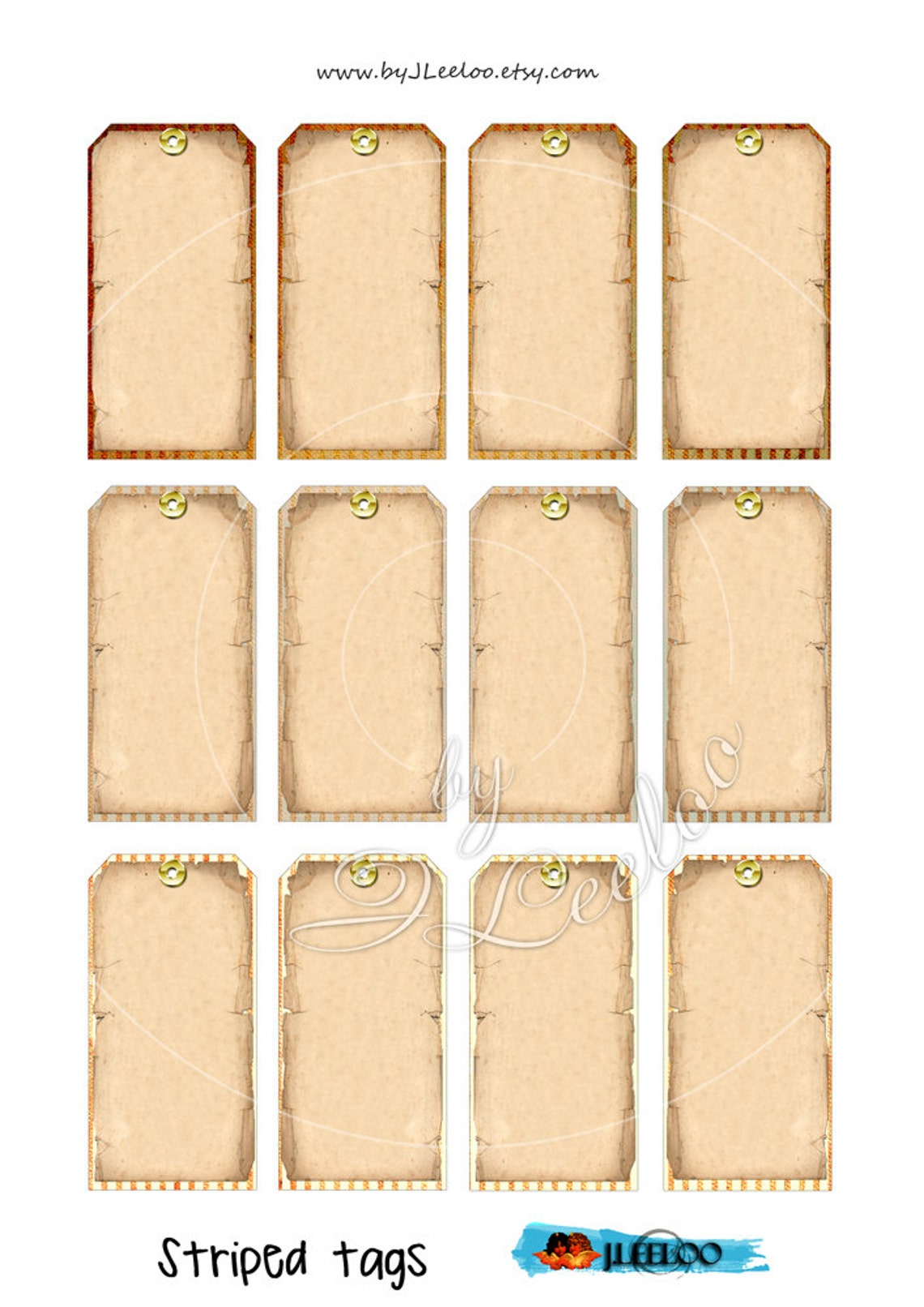 Blank STRIPED TAGS Print and Add Your Own Text Digital Collage - Etsy