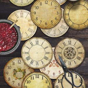 VINTAGE CLOCK 4 Inch Circle Printable Clock Faces Grunge Dirty Antique ...