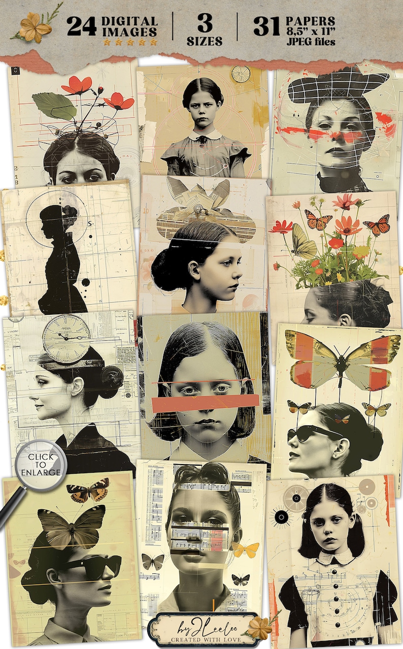 UNUSUAL WOMEN Collection 3 Sizes | 24 Photo Portrait Collage Faces ...
