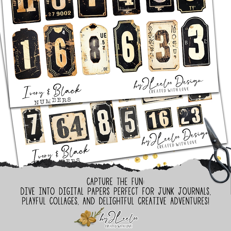 NUMBERS BLACK and IVORY Tag Printable Industrial Supplies | Vintage ...